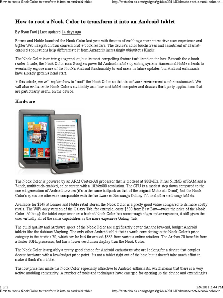 How To Root A Nook Color To Transform It Into An Android Tablet | PDF ...