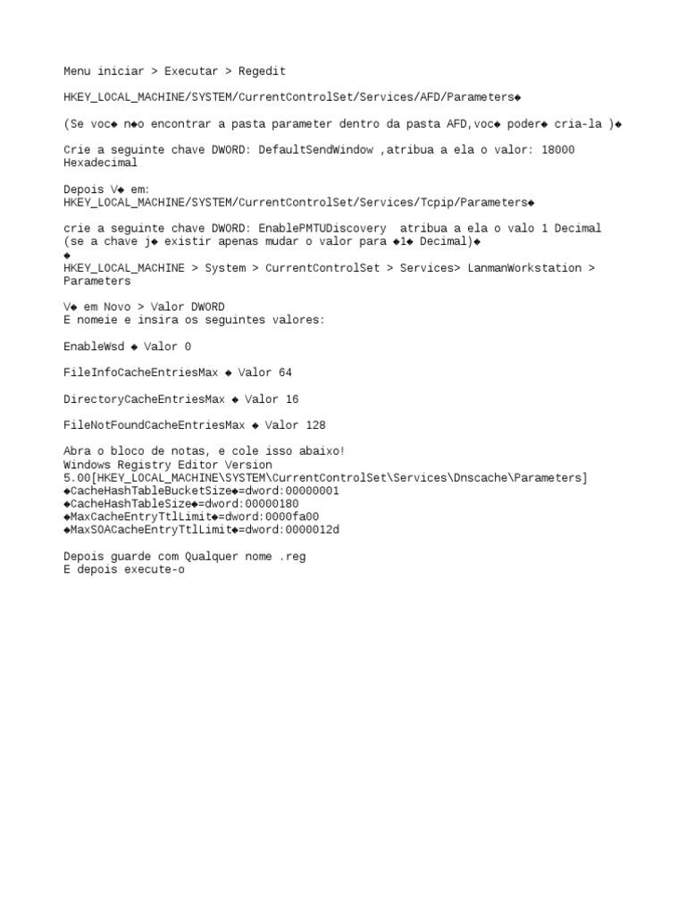 Otimização do Registro do Windows: Chaves e Valores DWORD | PDF