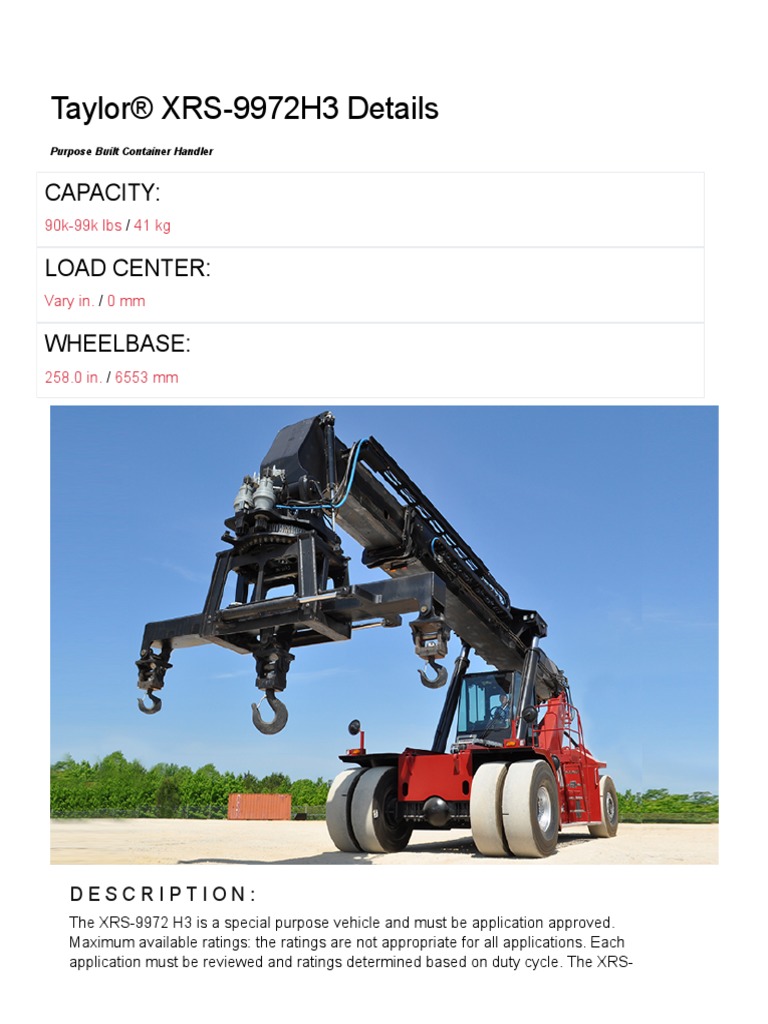 Container Handler - Reach Stackers - Taylor® XRS-9972H3 | PDF | Truck ...
