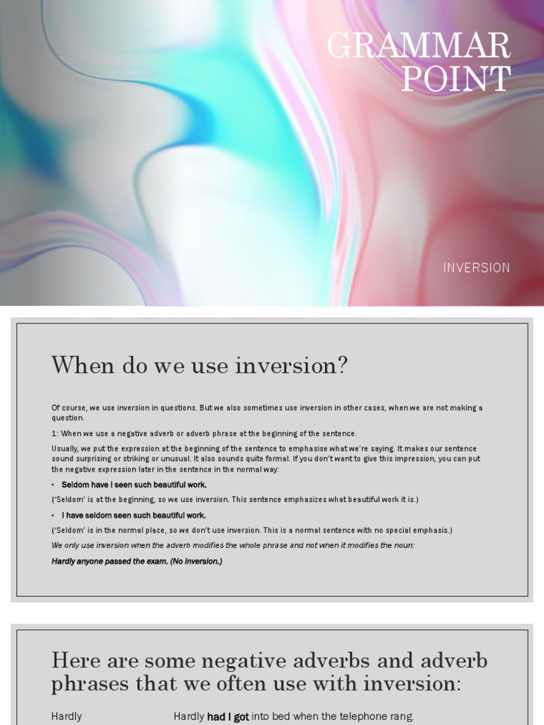 Grammar Point: Inversion | PDF | Adverb | Phrase
