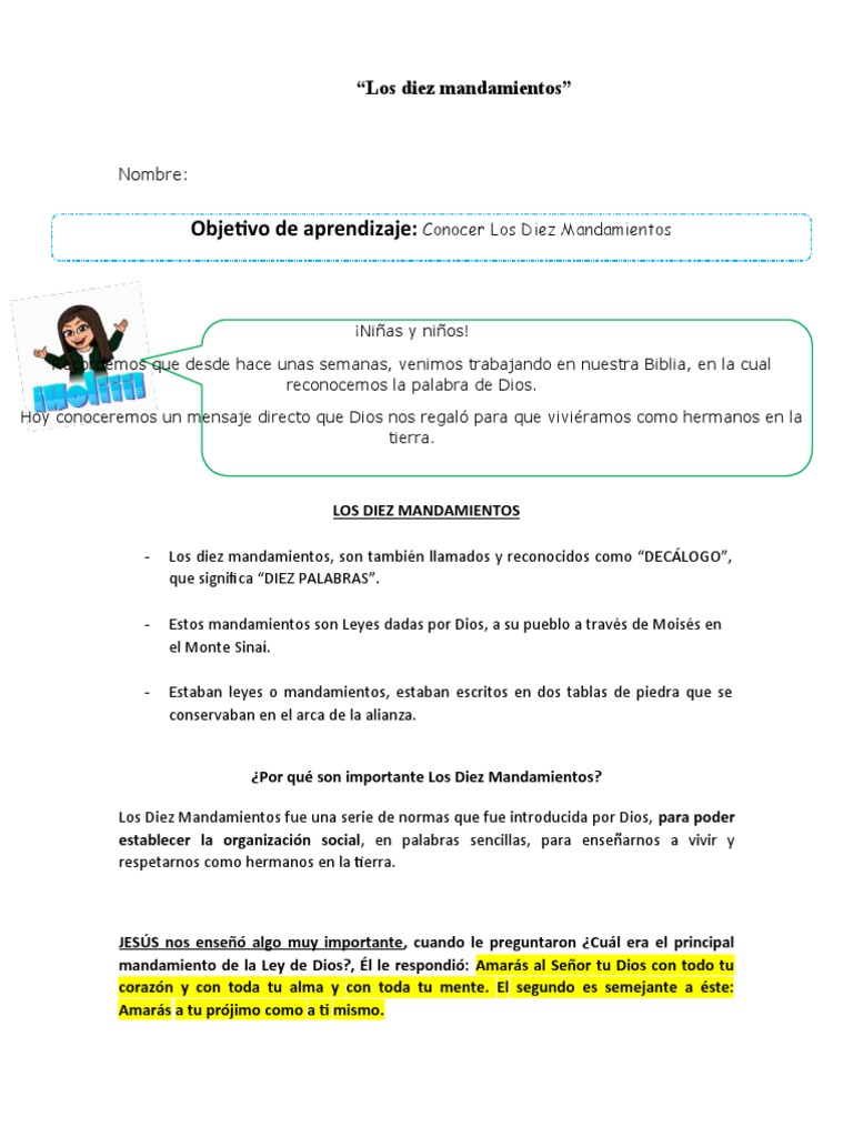 Guia de Trabajo Los Diez Mandamientos | PDF