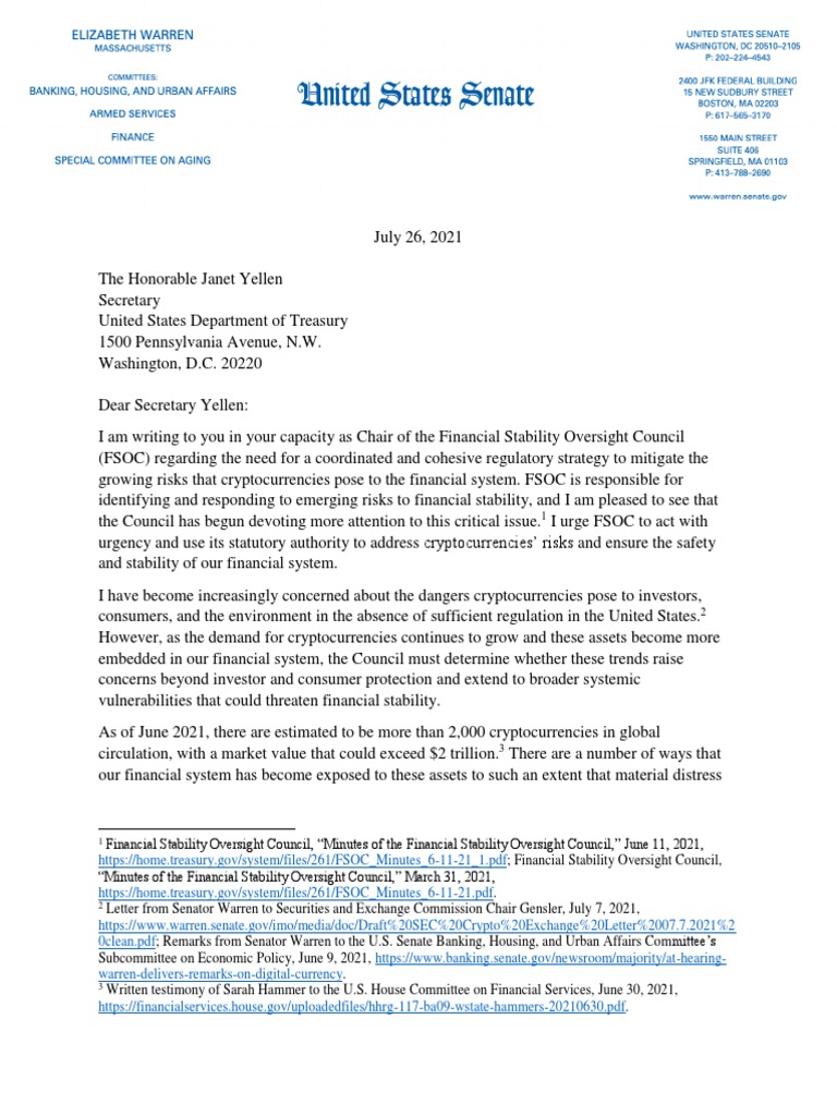 FSOC Crypto Letter 07.26.2021 | PDF | Hedge Fund | Financial Stability ...