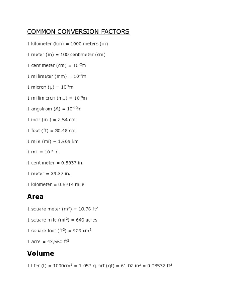 Common Conversion Factors | PDF