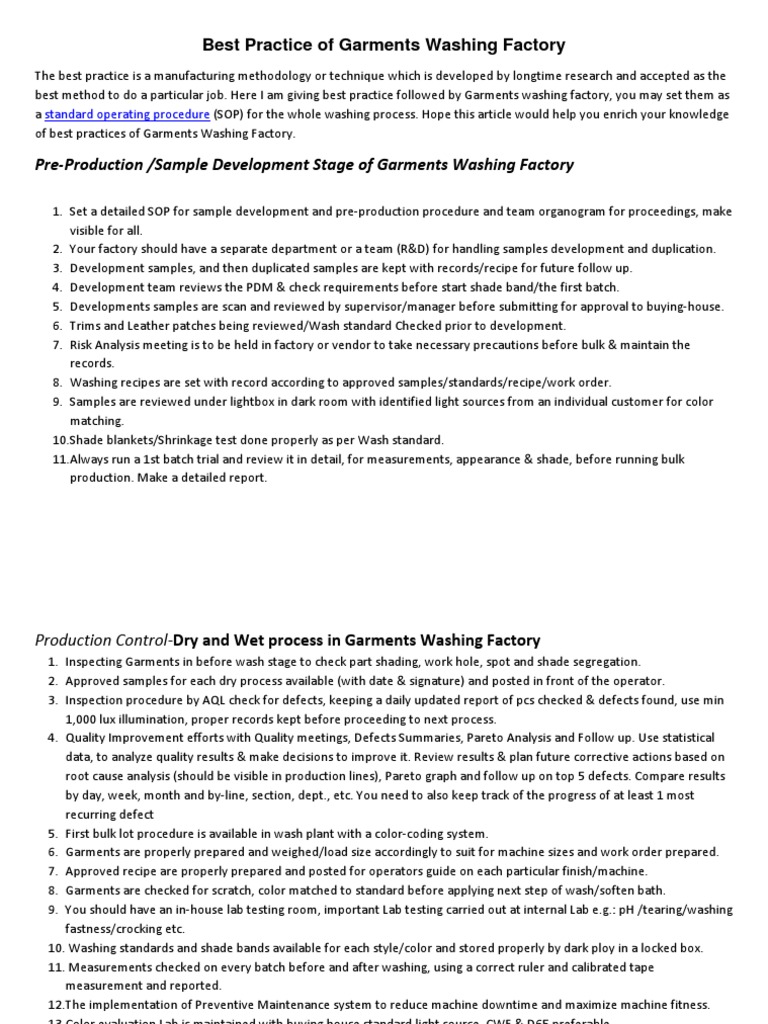 Best Practice of Garments Washing Factory PDF | PDF