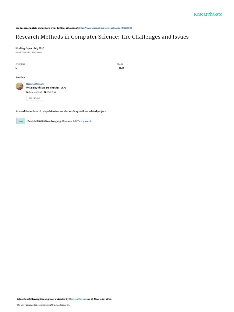 Research Methods in Computer Science: The Challenges and Issues | PDF ...