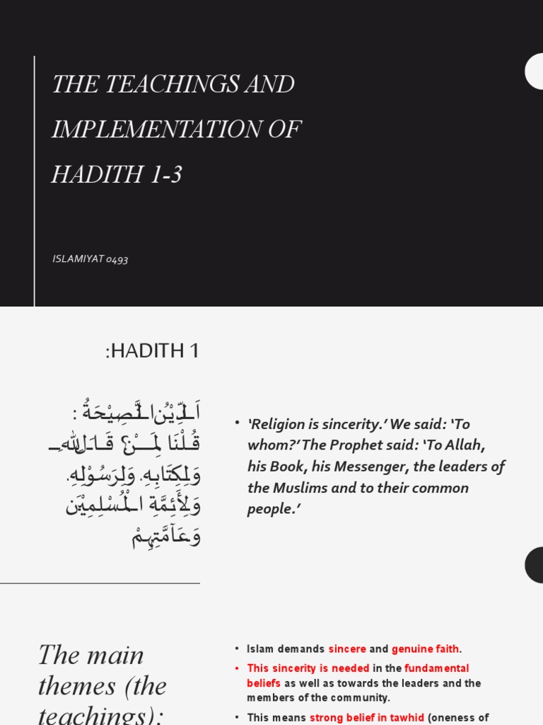 The Teachings and Implementation of Hadith 1-3: Islamiyat 0493 | PDF ...