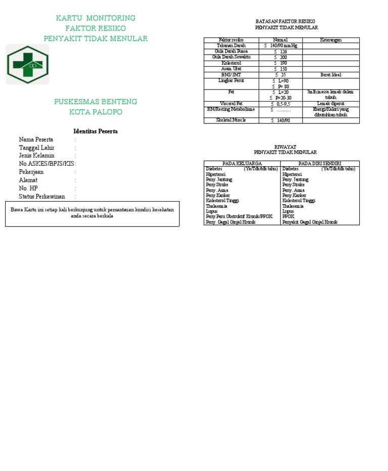 Sampul Kartu Monitoring PTM | PDF