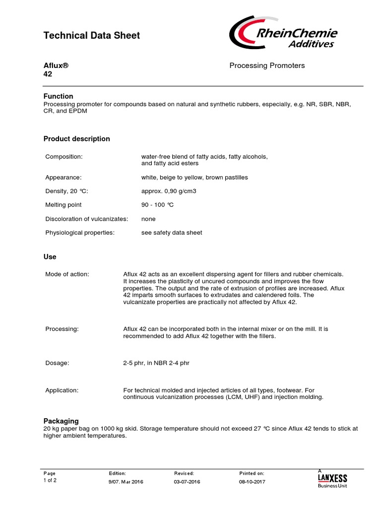 Technical Data Sheet: Aflux® 42 | PDF | Natural Rubber | Chemical ...