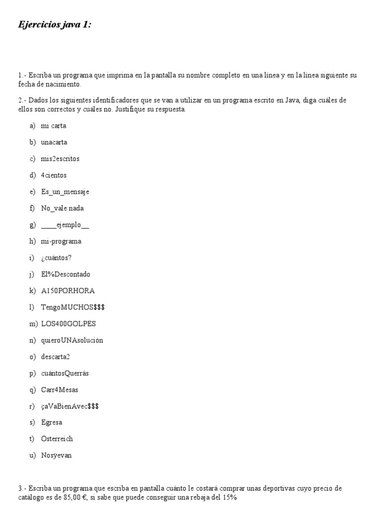 Ejercicios Java | PDF