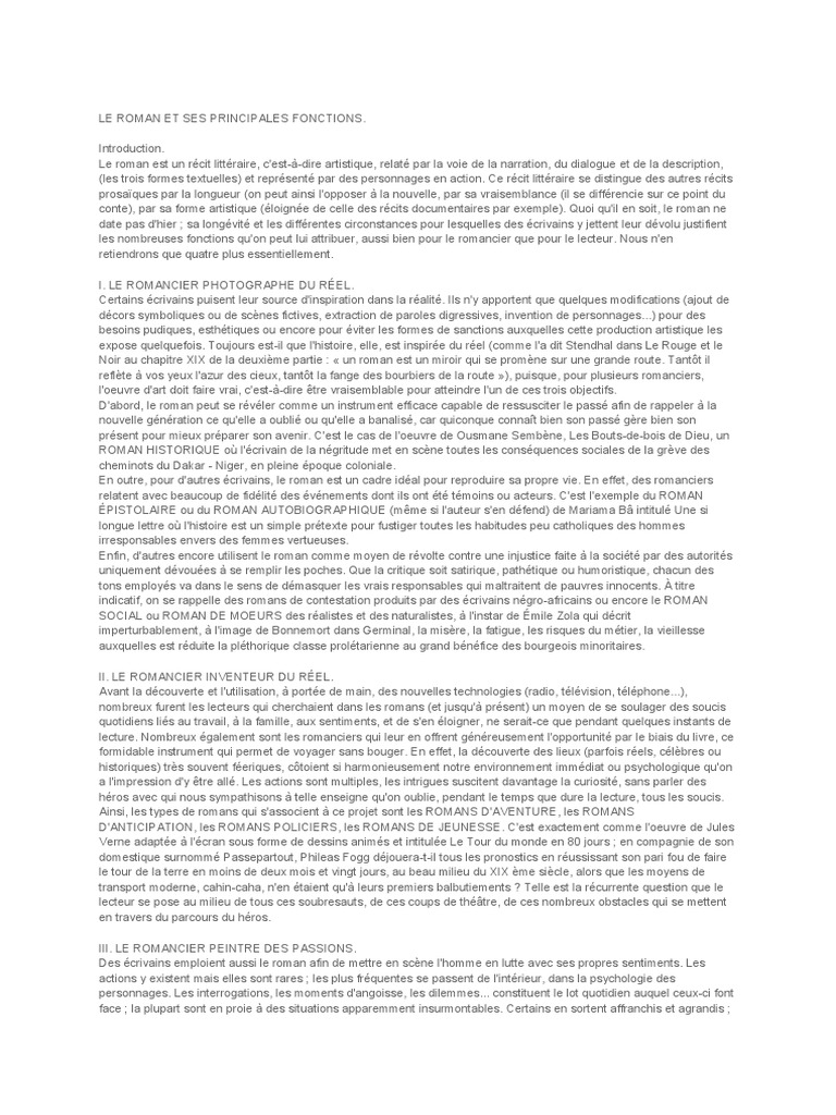 Le Roman Et Ses Principales Fonctions | PDF | Romans | Science