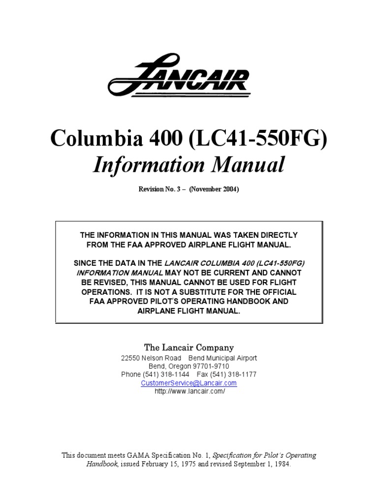 Columbia 400 | PDF | Airspeed | Aviation