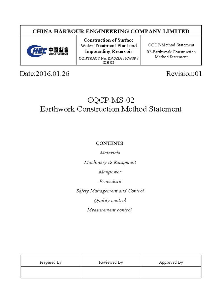 MS 02 Earthwork Construction Method Statement | PDF | Drainage | Civil Engineering