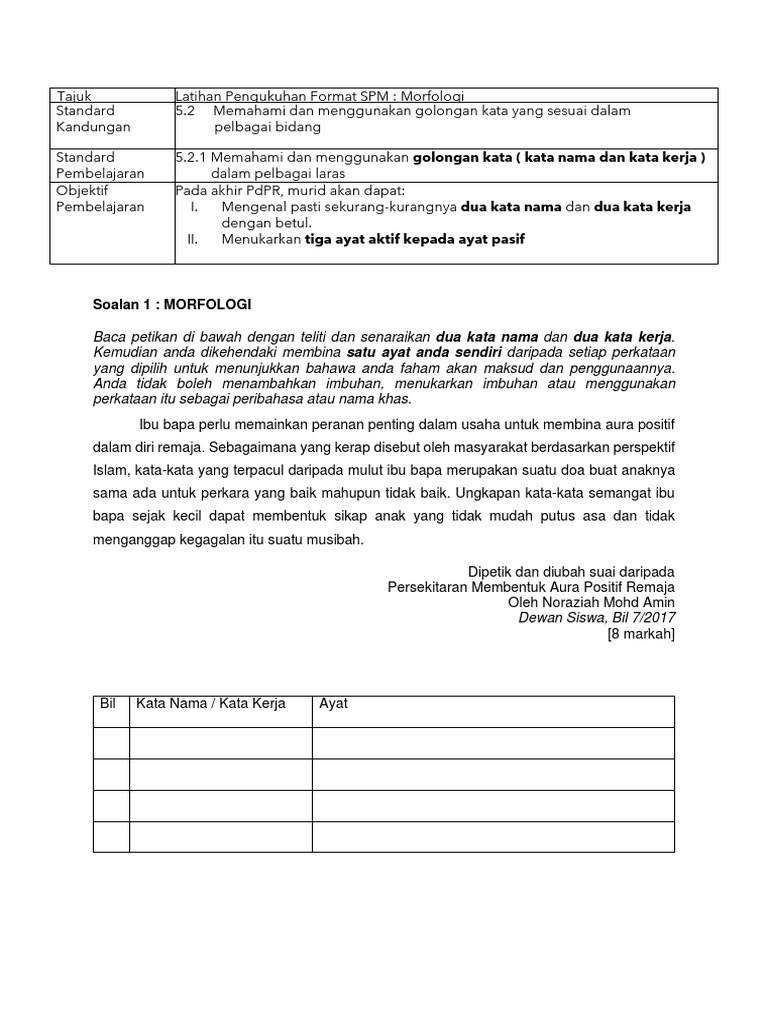 KSSM Soalan Morfologi | PDF