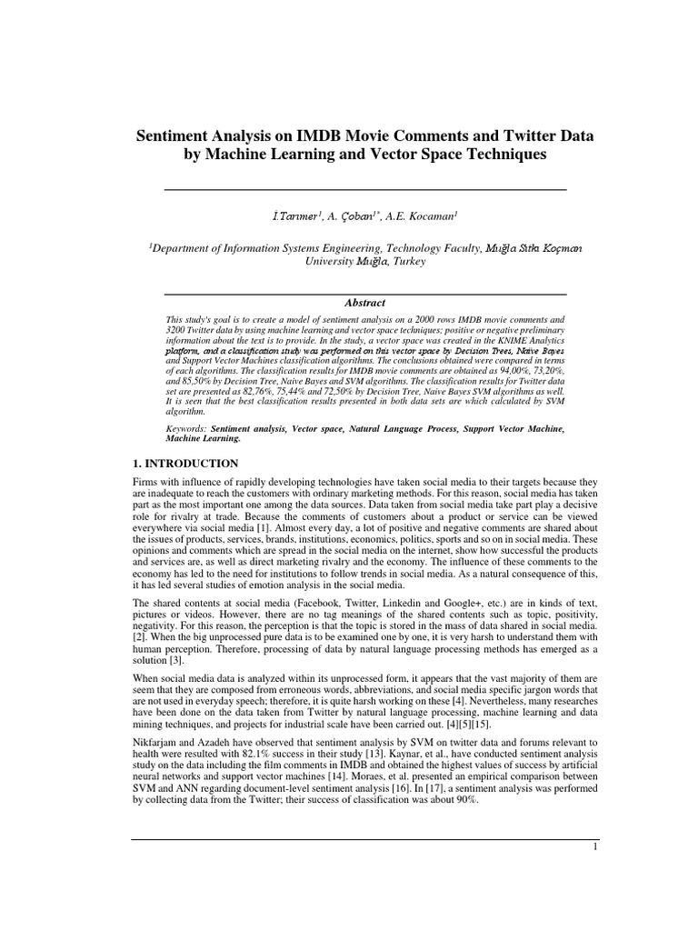 Sentiment Analysis On IMDB Movie Comments and Twit | PDF | Applied ...