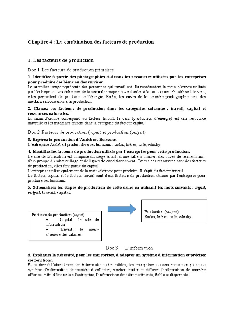 Corrigé Du I Et II Du Chapitre 4 | PDF | Capital humain | Capital ...
