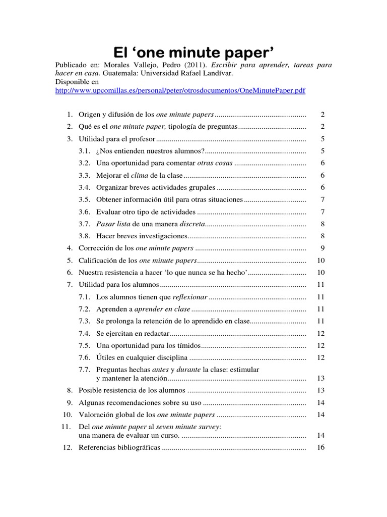 One Minute Paper | PDF | Prueba (evaluación) | Evaluación