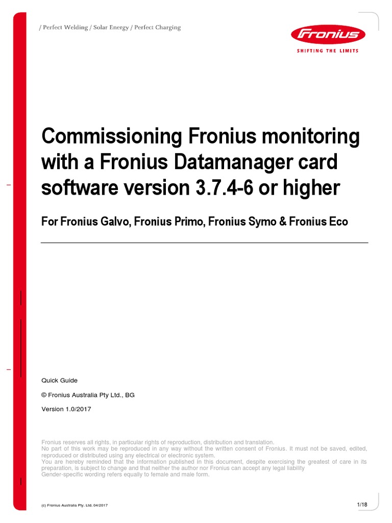 SE TEA Quick Guide Commissioning Fronius Monitoring With Datamanager ...