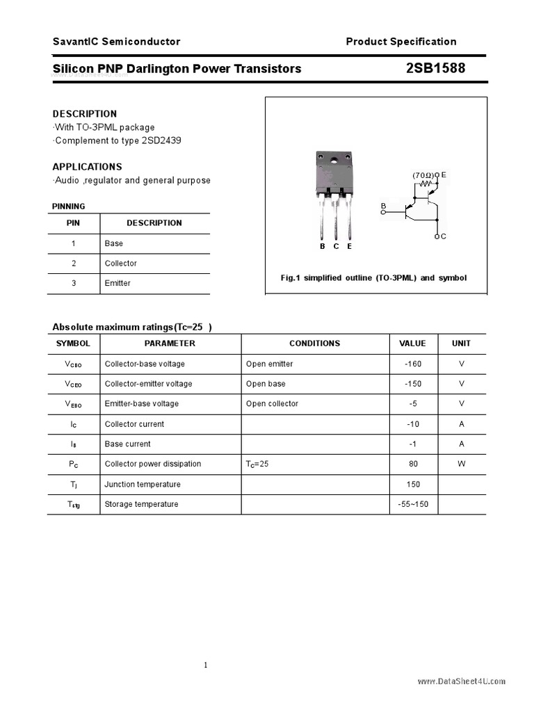 Silicon PNP Darlington Power Transistors: Savantic Semiconductor Product Specification ...