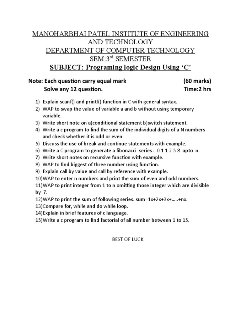 Manoharbhai Patel Institute of Engineering and Technology Department of ...