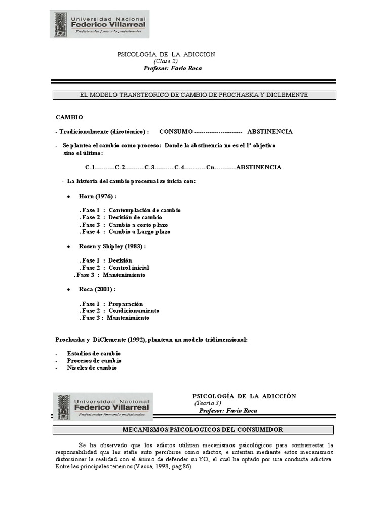 El Modelo Transteorico de Cambio de Prochaska y Diclemete | PDF ...