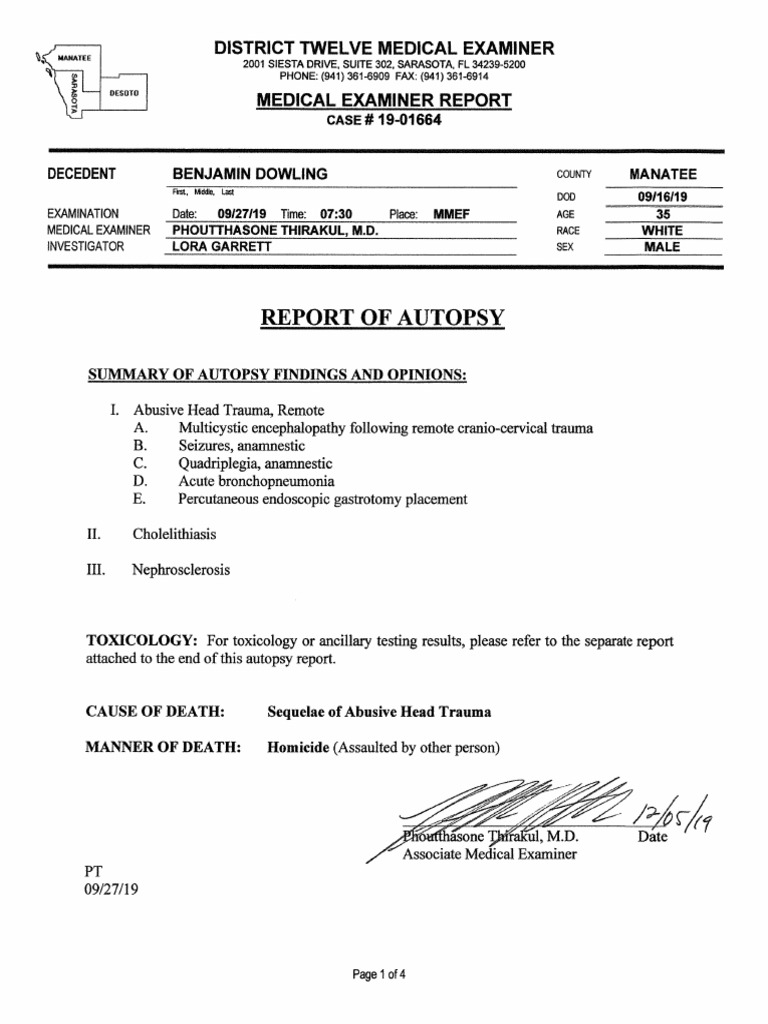 First Page of Autopsy Report in Case of Baby's Death | PDF