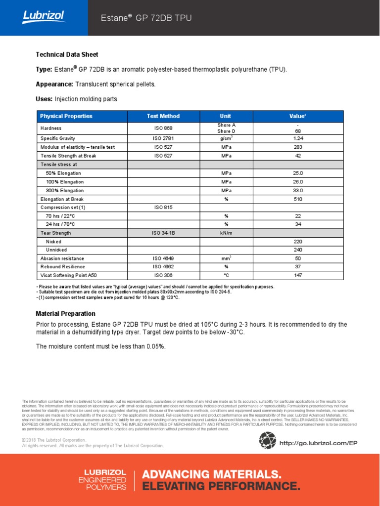 Estane GP 72Db Tpu: Advancing Materials | PDF | Materials | Building ...