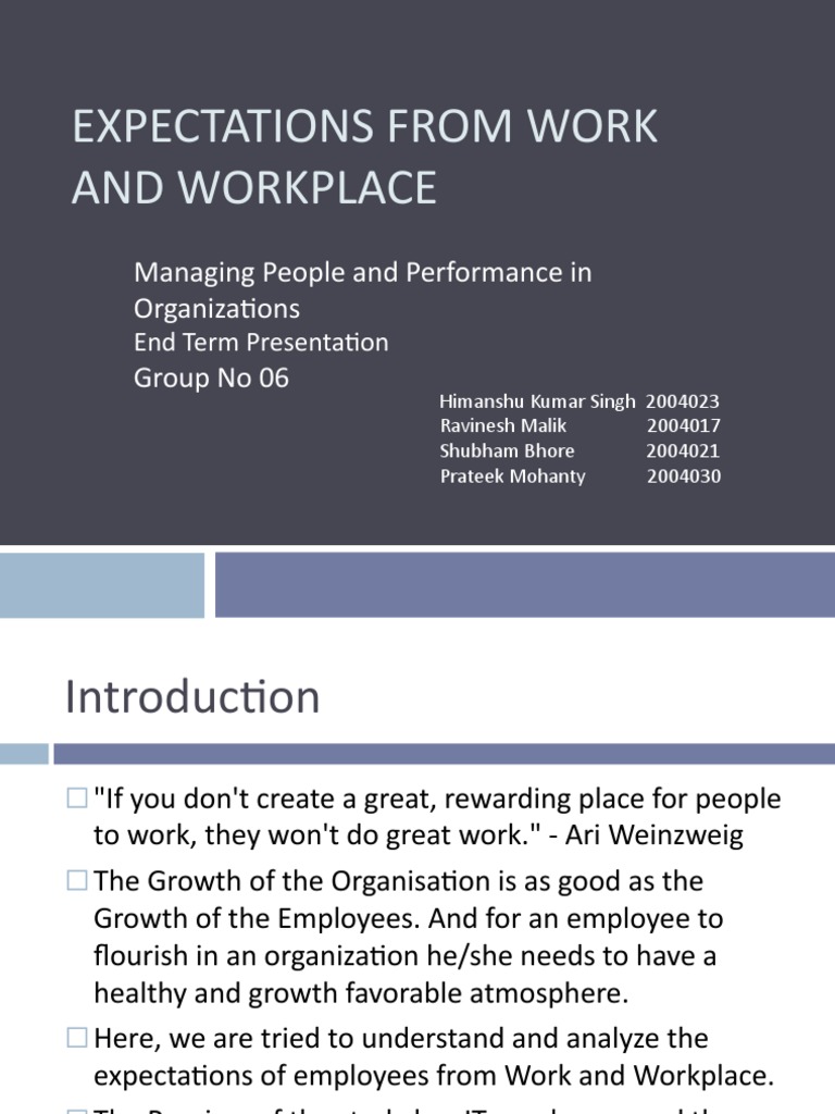 Expectations From Work and Workplace: Managing People and Performance ...