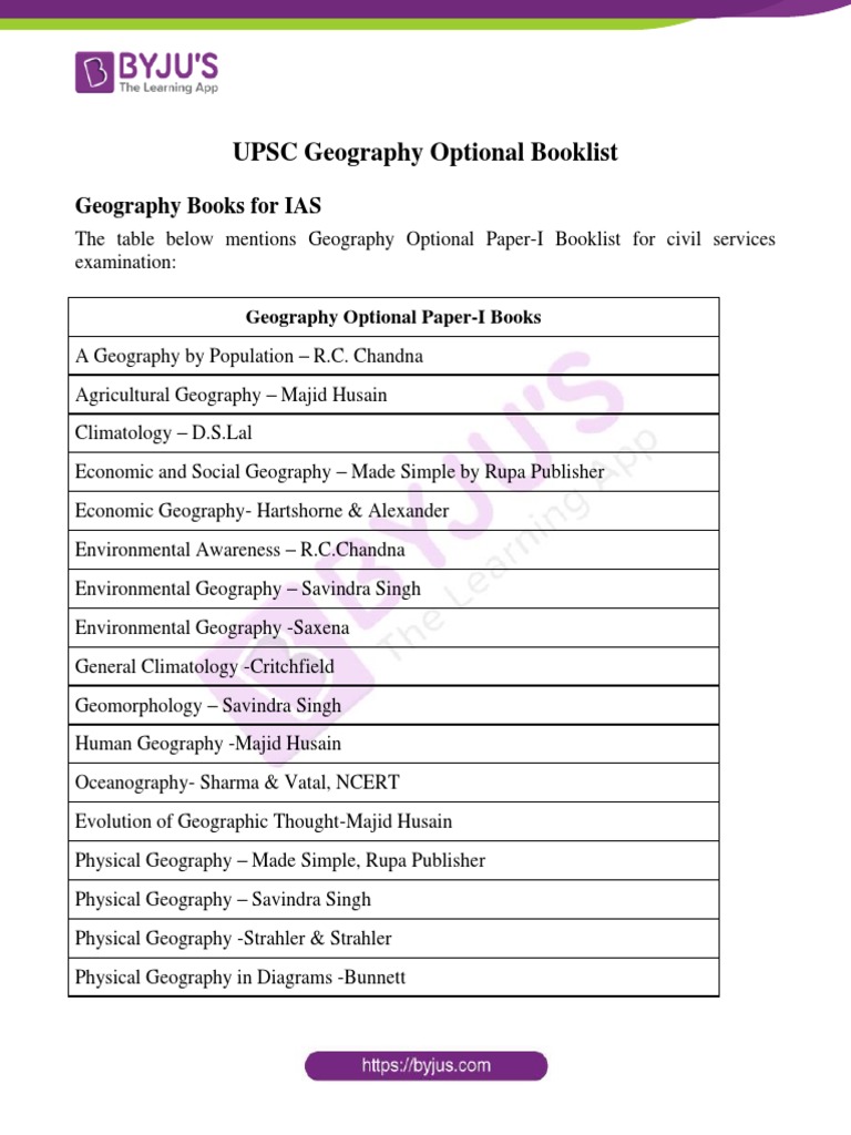 UPSC Geography Optional Booklist: Geography Books For IAS | PDF