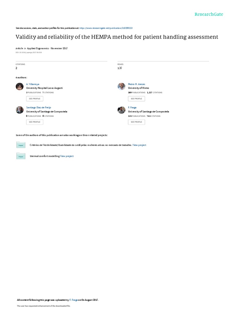 Validity and Reliability of The HEMPA Method For Patient Handling ...