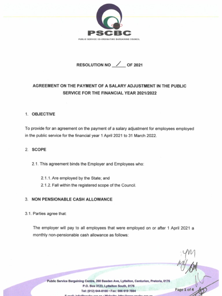 PSCBC Resolution 1 of 2021 - Salary Adjustment For Public Servants 2021 ...