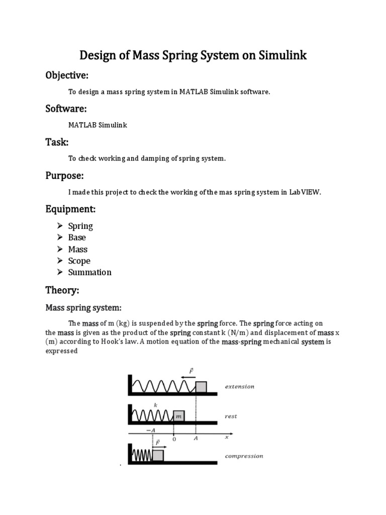 Mass Spring System Design in Simulink | PDF | Damping | Force