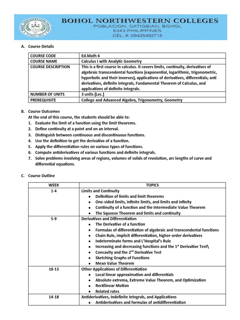 Ed Math 6 Calculus 1 With Analytic Geometry | PDF | Function ...