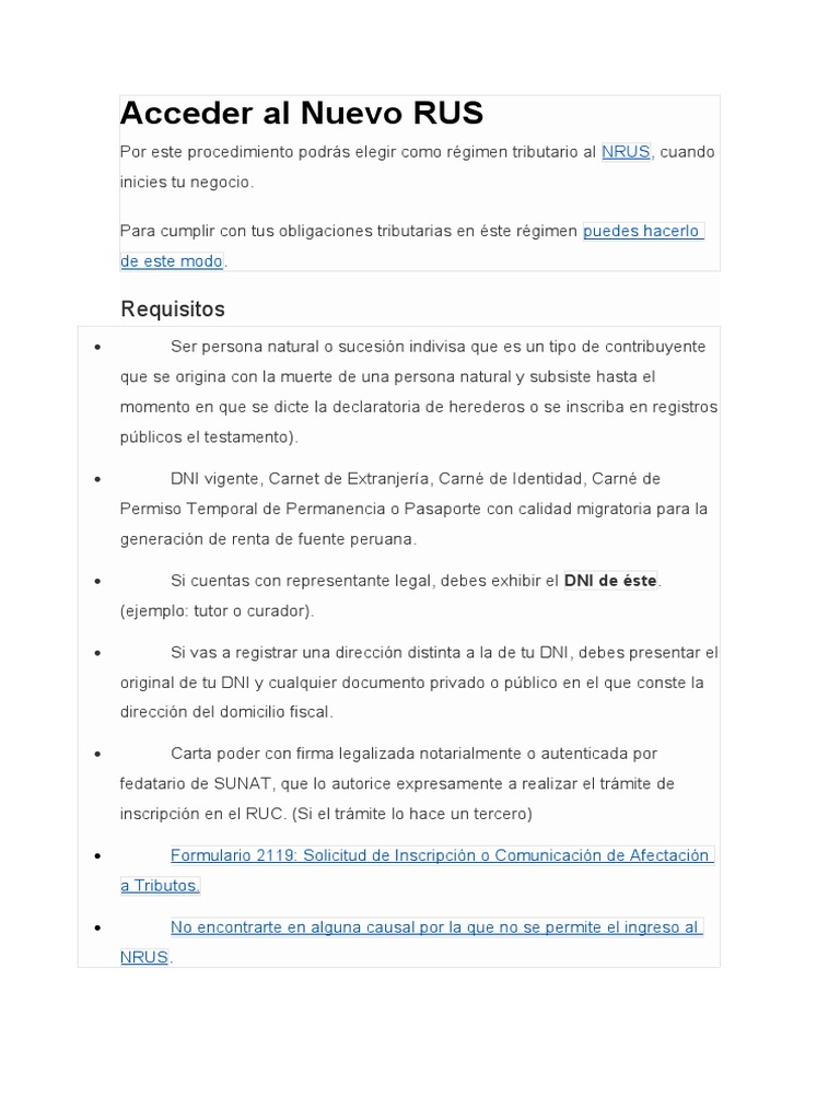 Acceder Al Nuevo RUS | PDF