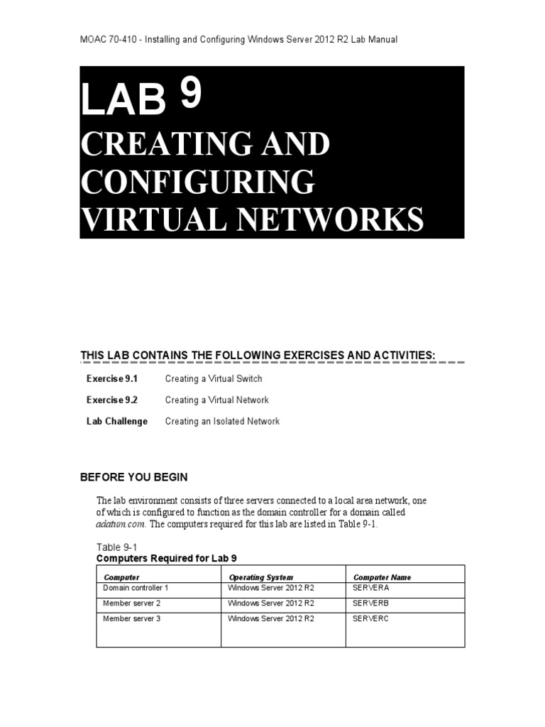 Creating and Configuring Virtual Networks: MOAC 70-410 - Installing and Configuring Windows ...