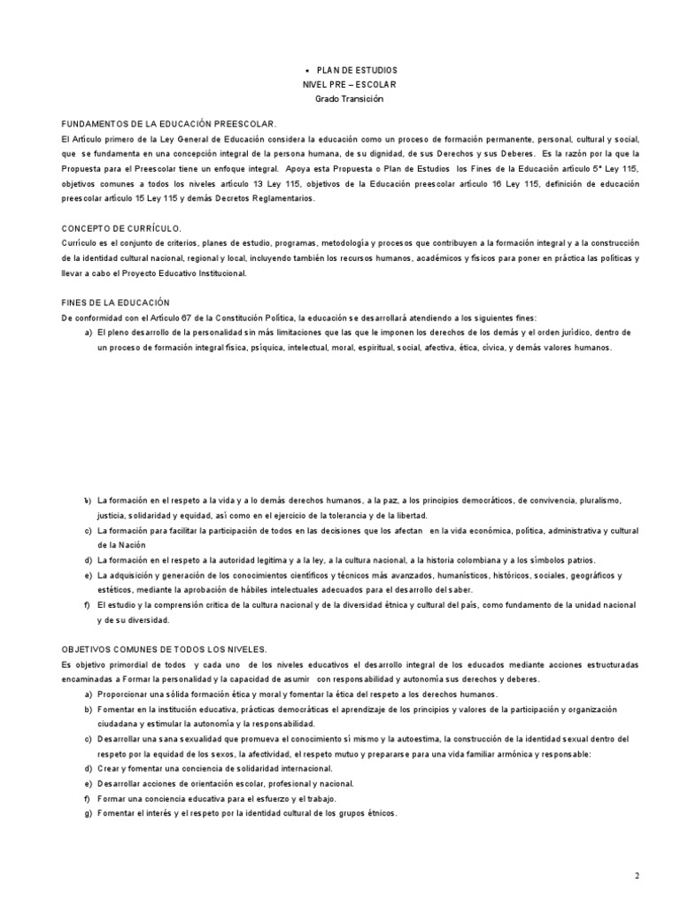 Plan de Estudio Preescolar | PDF | Educación de la primera infancia ...