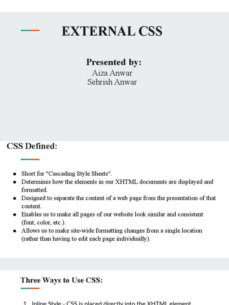 External CSS: Presented by | PDF