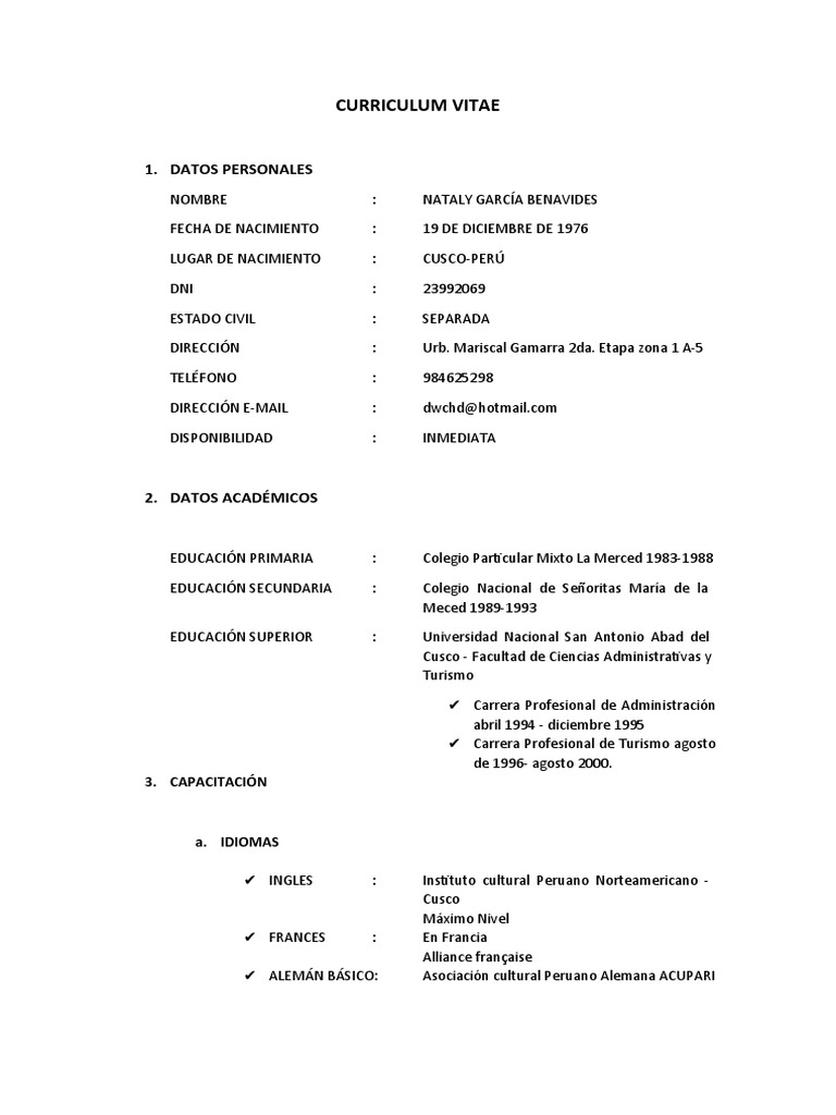 CV Natali | PDF | Perú | Turismo CV Natali | PDF | Perú | Turismo