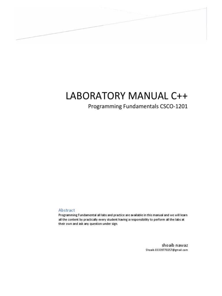 Laboratory Manual C++: Programming Fundamentals CSCO-1201 | PDF | Integer (Computer Science ...