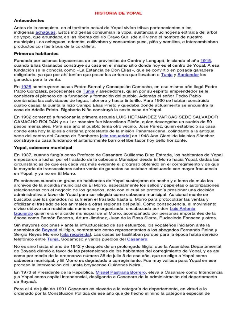 Historia de Yopal | PDF | America latina | América del Sur