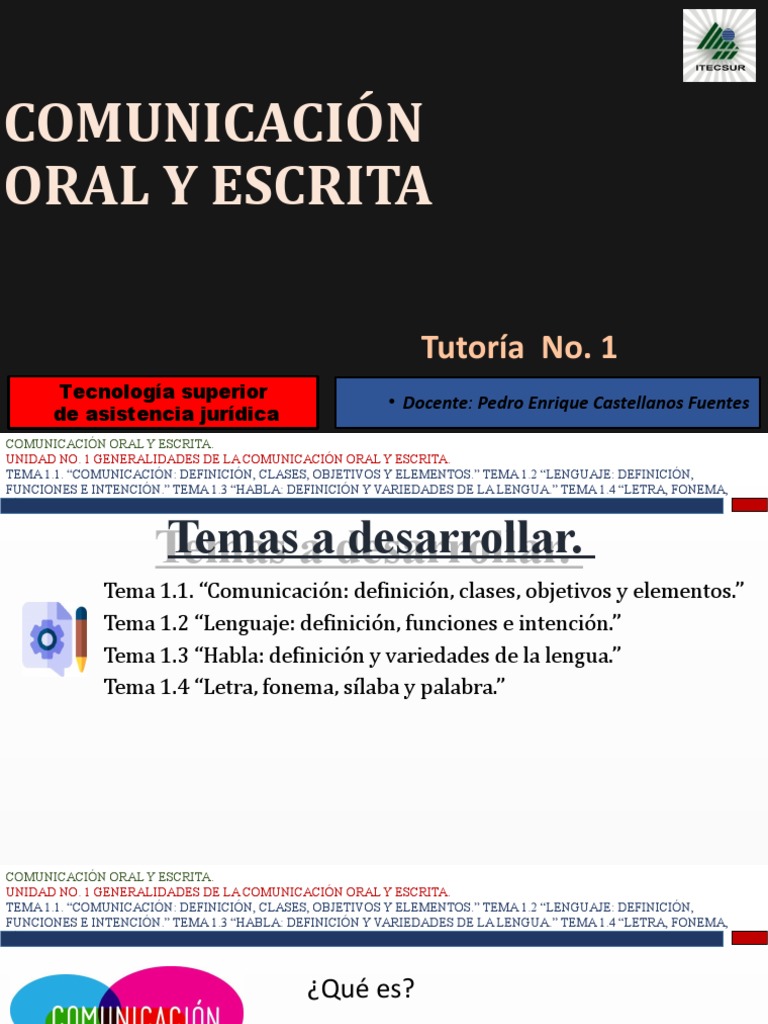 Tutoría No. 1. Generalidades de La Comunicación Oral y Escrita | Descargar gratis PDF | Palabra ...
