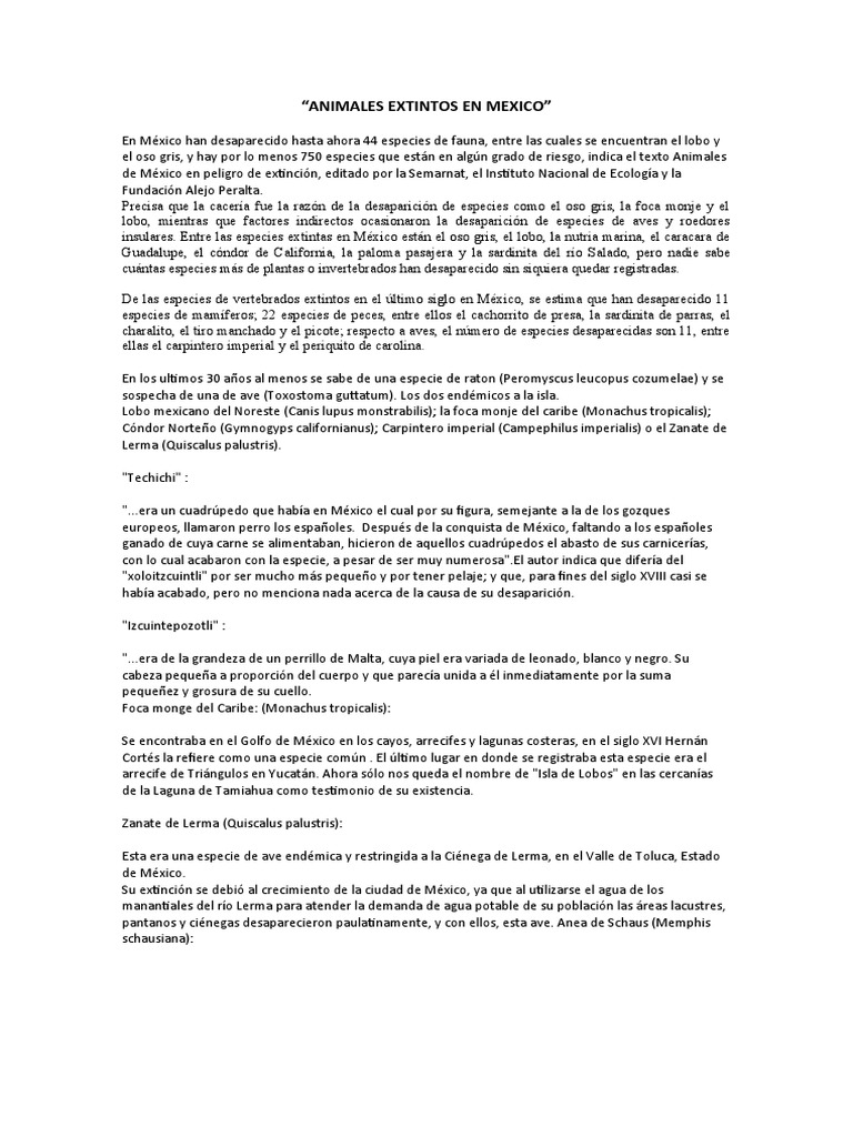 Animales Extintos en Mexico | PDF | Conservación | Especie en peligro