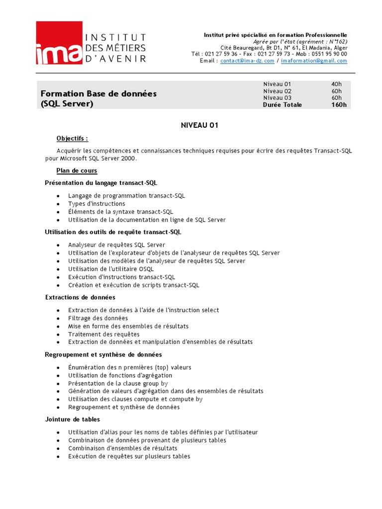 Formation SQL Server Professionnelle | PDF | Microsoft SQL Server | SQL