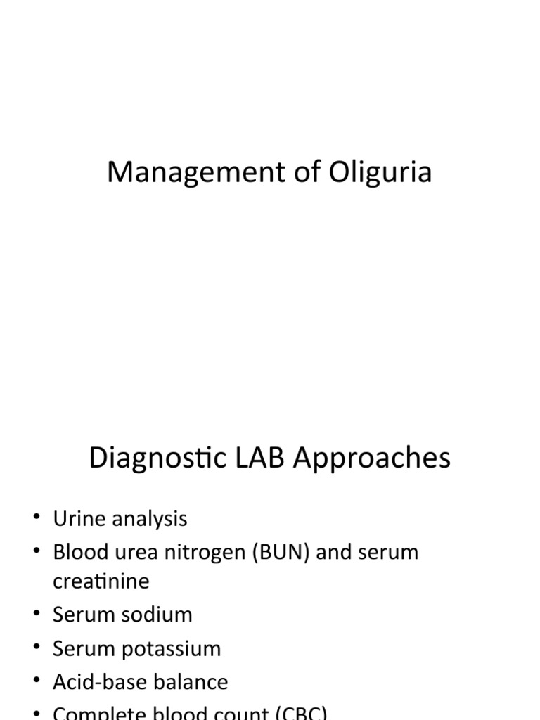 Oliguria Management and Treatment Guide | PDF | Dialysis | Creatinine