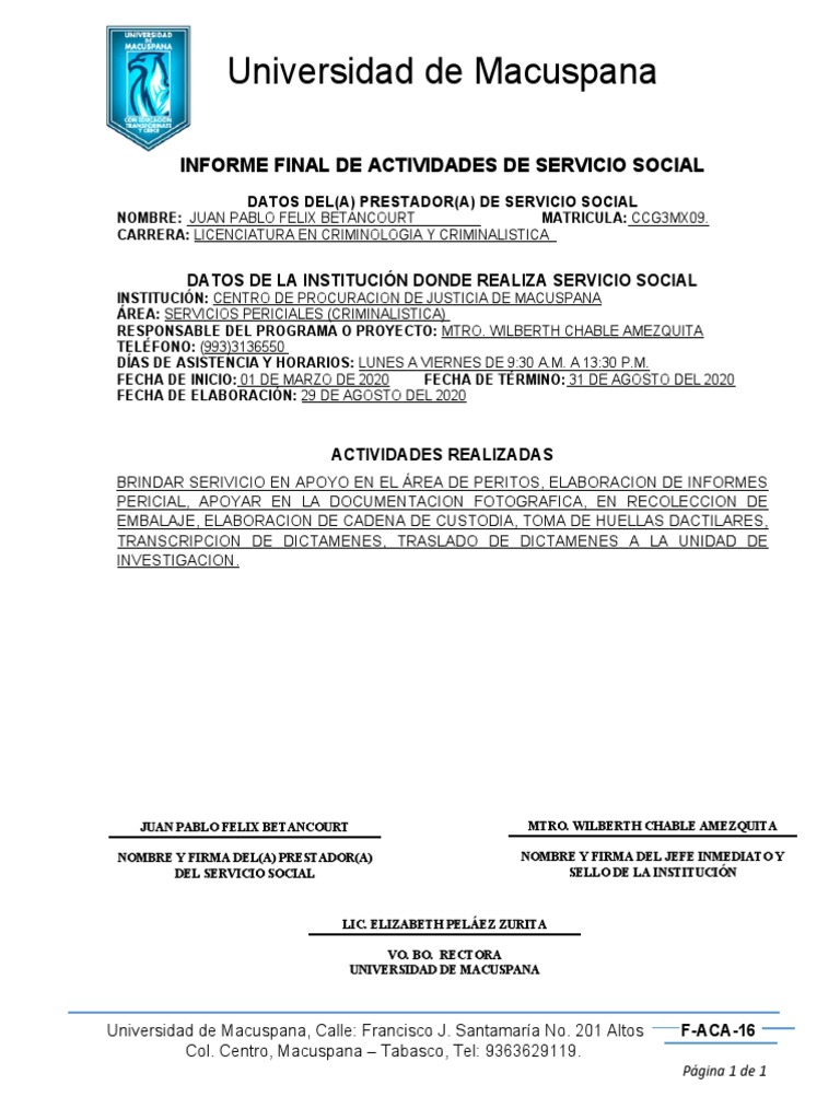 Informe Final de Servicio Social | PDF Informe Final de Servicio Social | PDF