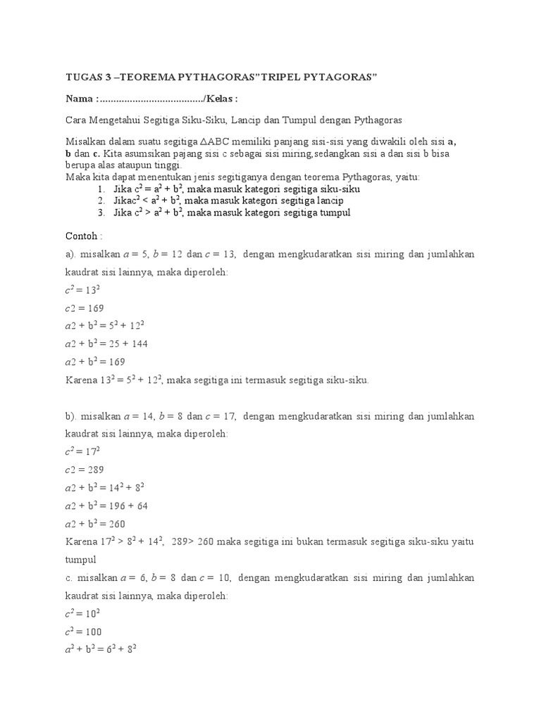 TUGAS 3-Teorema Pythagoras-Tripel Pythagoras | PDF