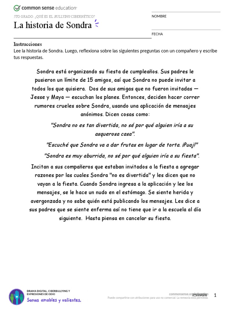 Historia de Sondra y el Ciberbullying | PDF | Entretenimiento (general)