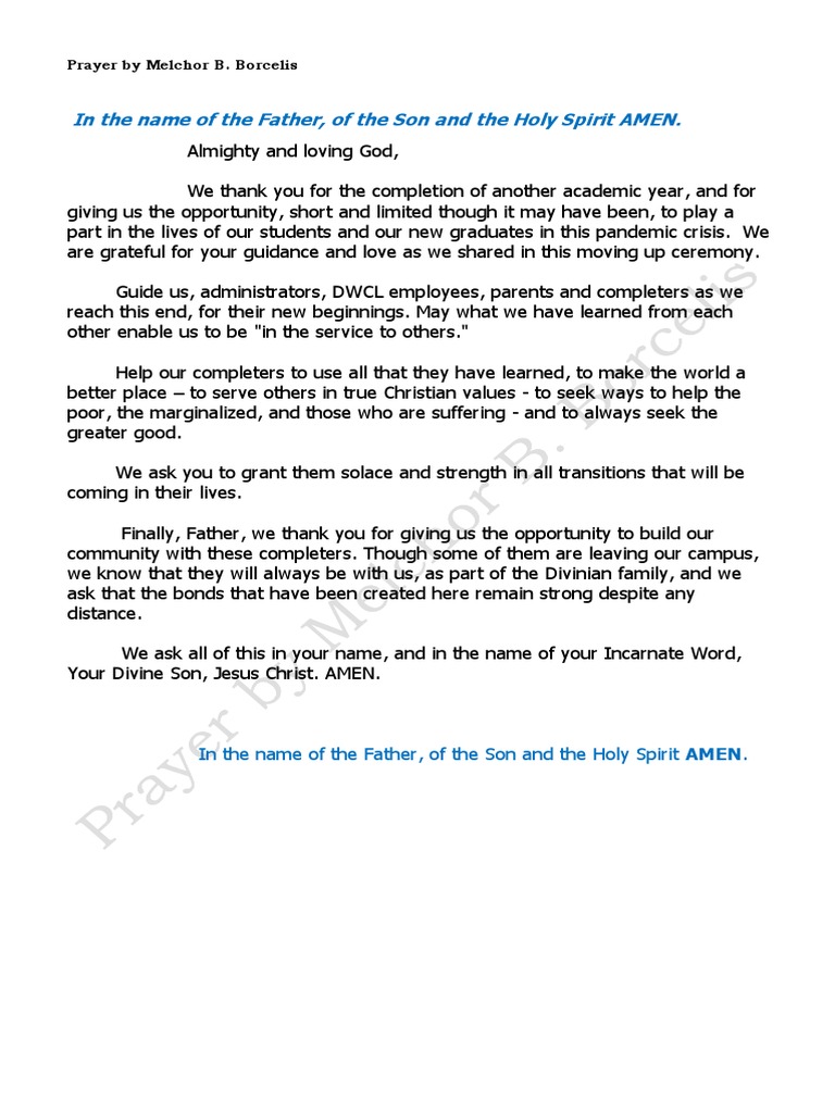 Moving Up Prayer - Melchor Borcelis | PDF