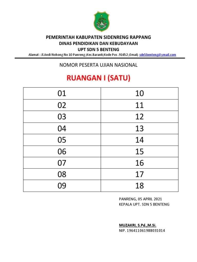Daftar Nomor Peserta Ujian Nasional | PDF