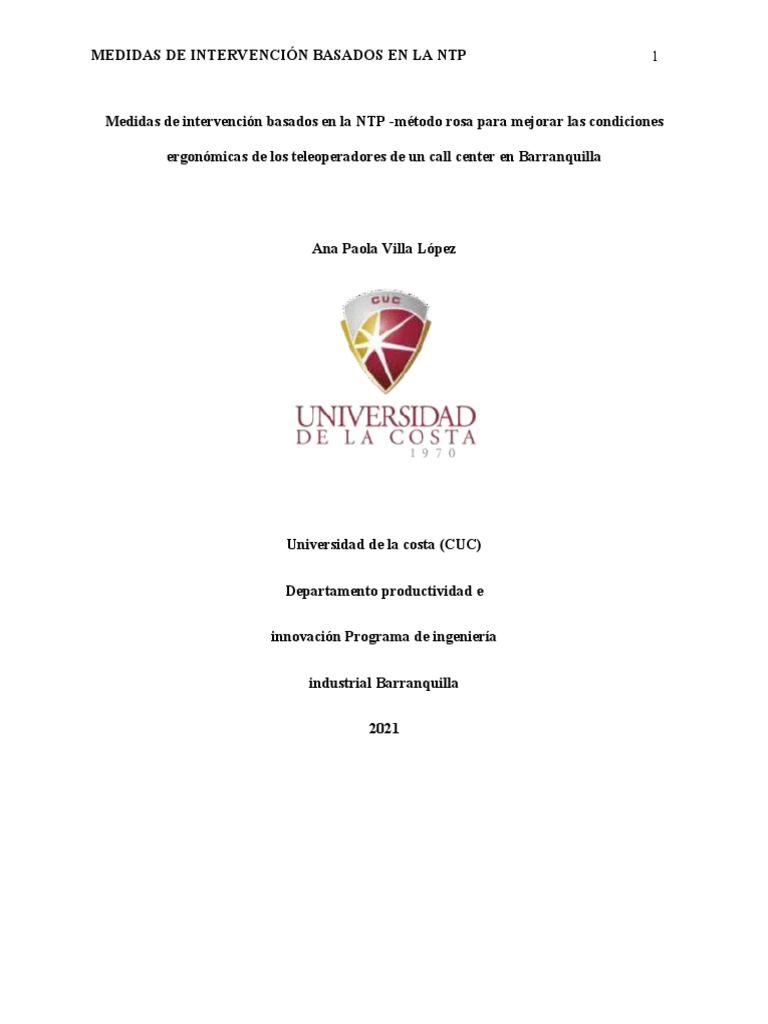 Medidas de Intervención Basados en La NTP - Método Rosa para Mejorar ...