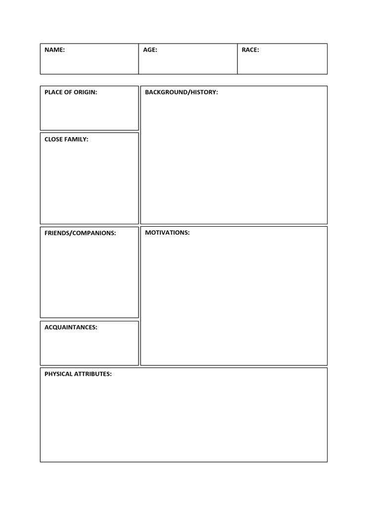 Character Sheet Fantasy Science Fiction Worldbuilding Template 3 | PDF